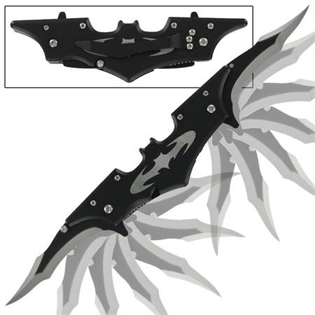 Double Bladed Spring Assisted Black Bat Pocket Knife - Edge Import