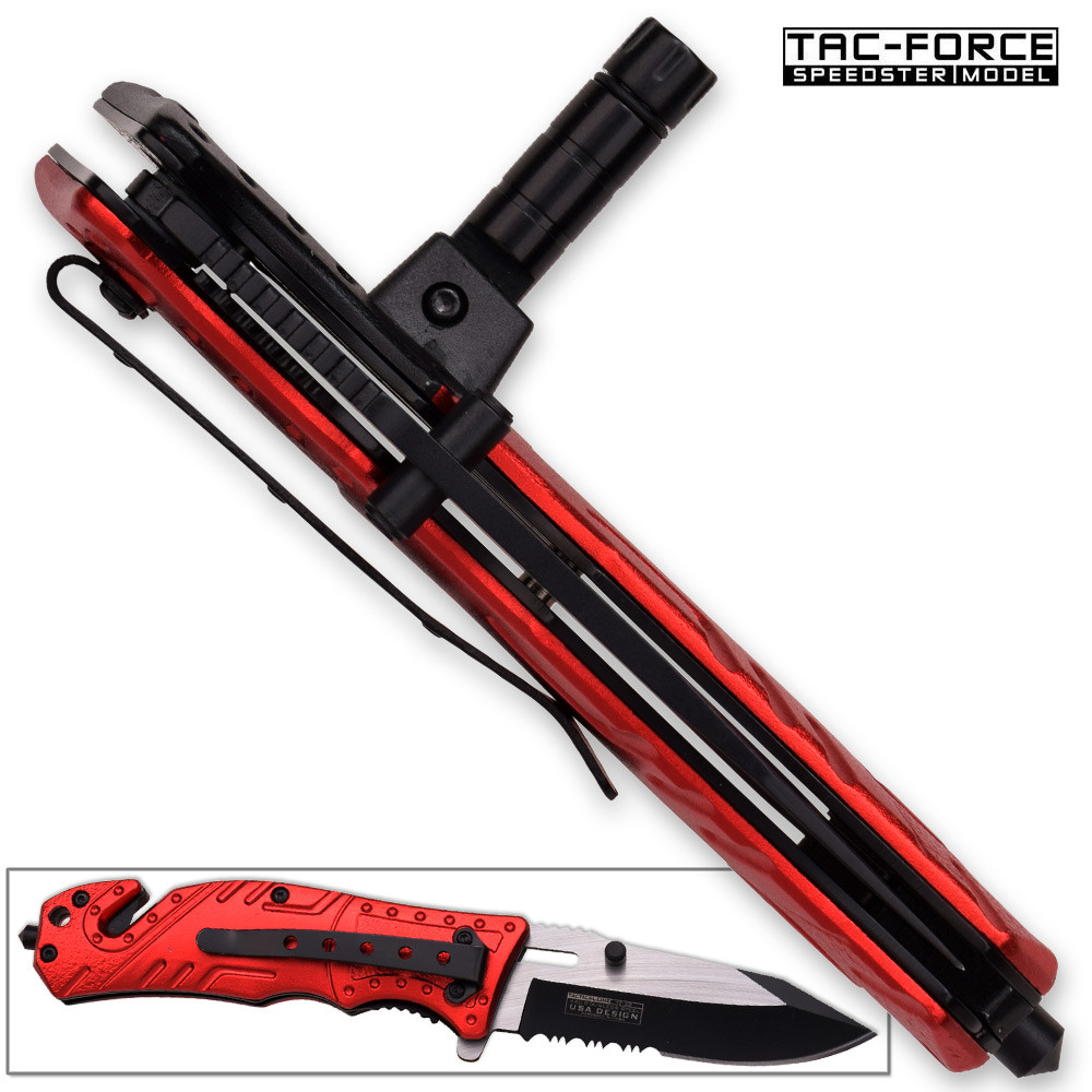 8in TAC Force Firefighter Rescue Flashlight Pocket Knife Spring ...