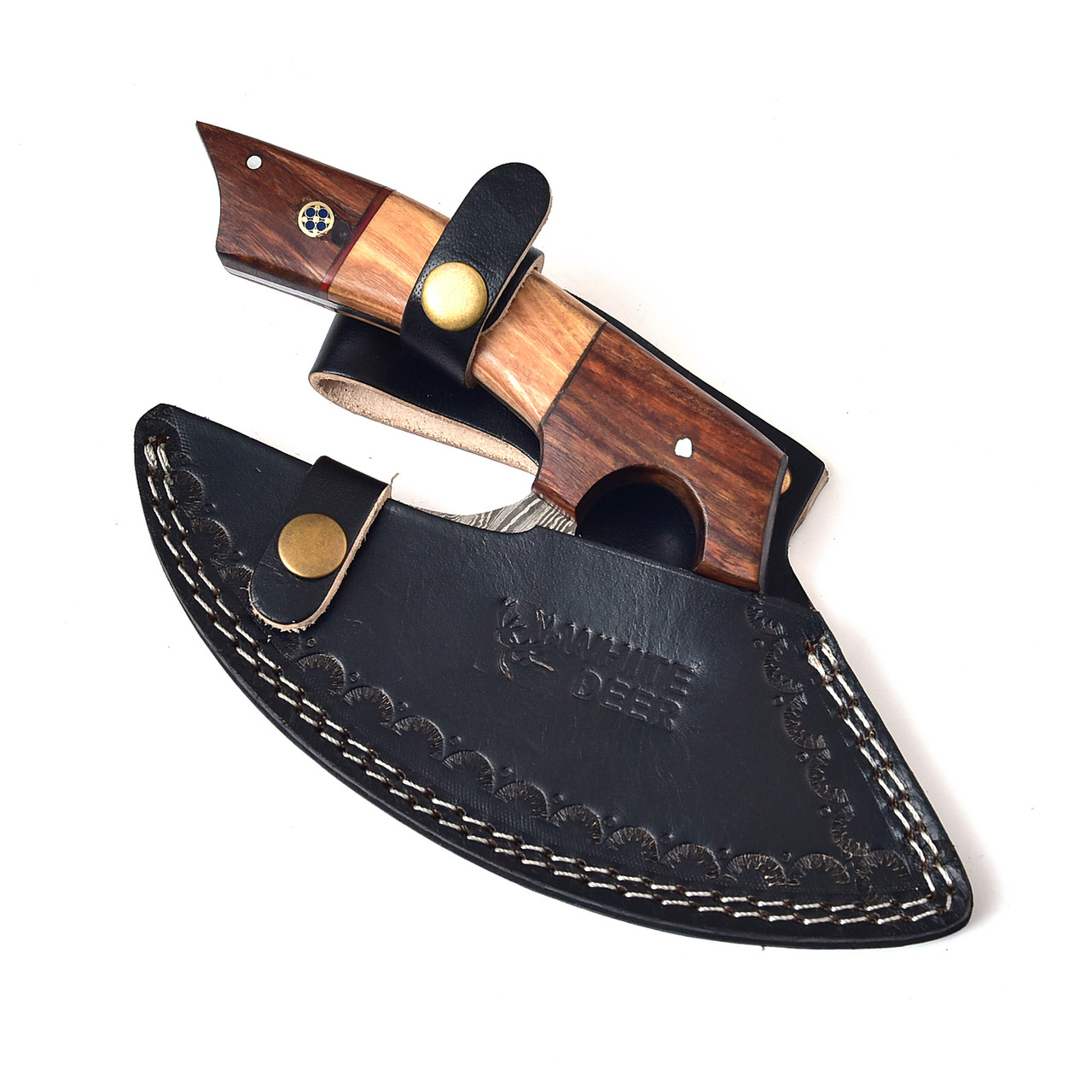 White Deer Handmade Damascus Ulu Knife, Damascus Pizza Meat Cutter ...