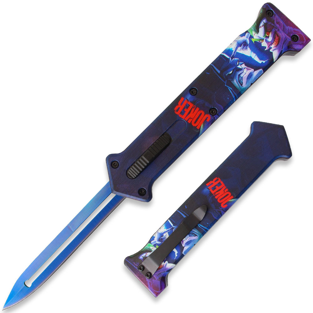 3 D Print Handle JOKER" Blue Single Edge Blade OTF Knife Out The Front ...