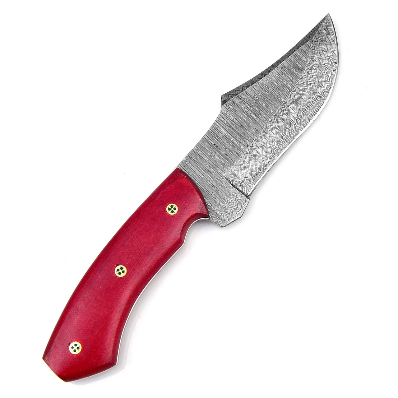 White Deer Damascus Steel Knife Bison Hunter Micarta Red Handle - Edge ...