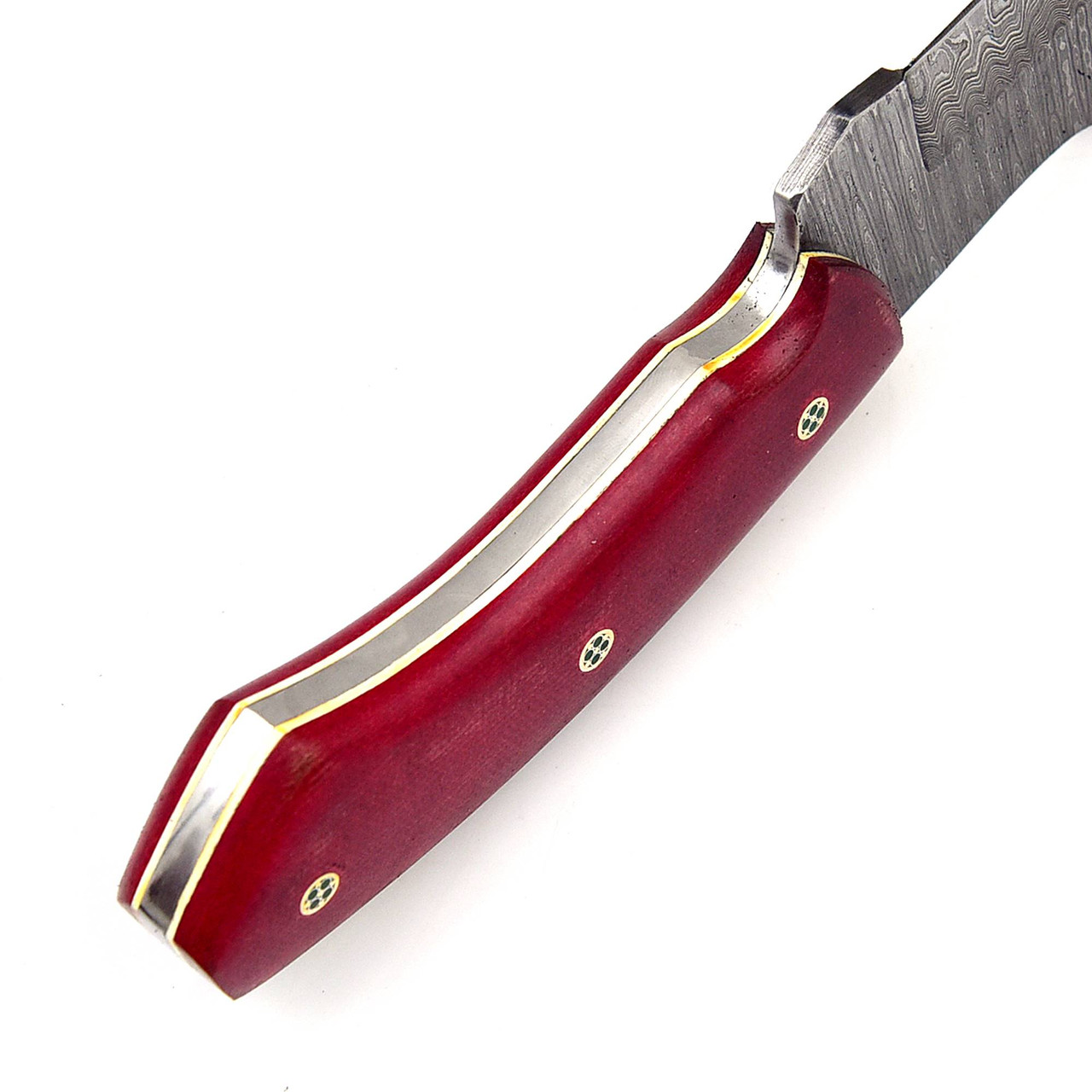 White Deer Damascus Steel Knife Bison Hunter Micarta Red Handle - Edge ...