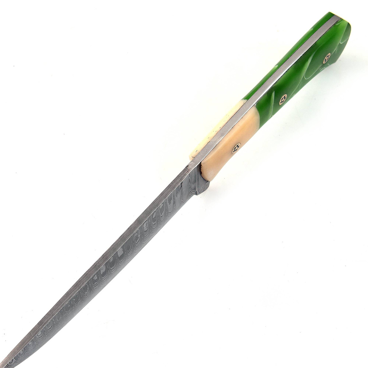 White Dear Handmade Damascus Chef Knife Green Whit Bone Handle - Edge ...