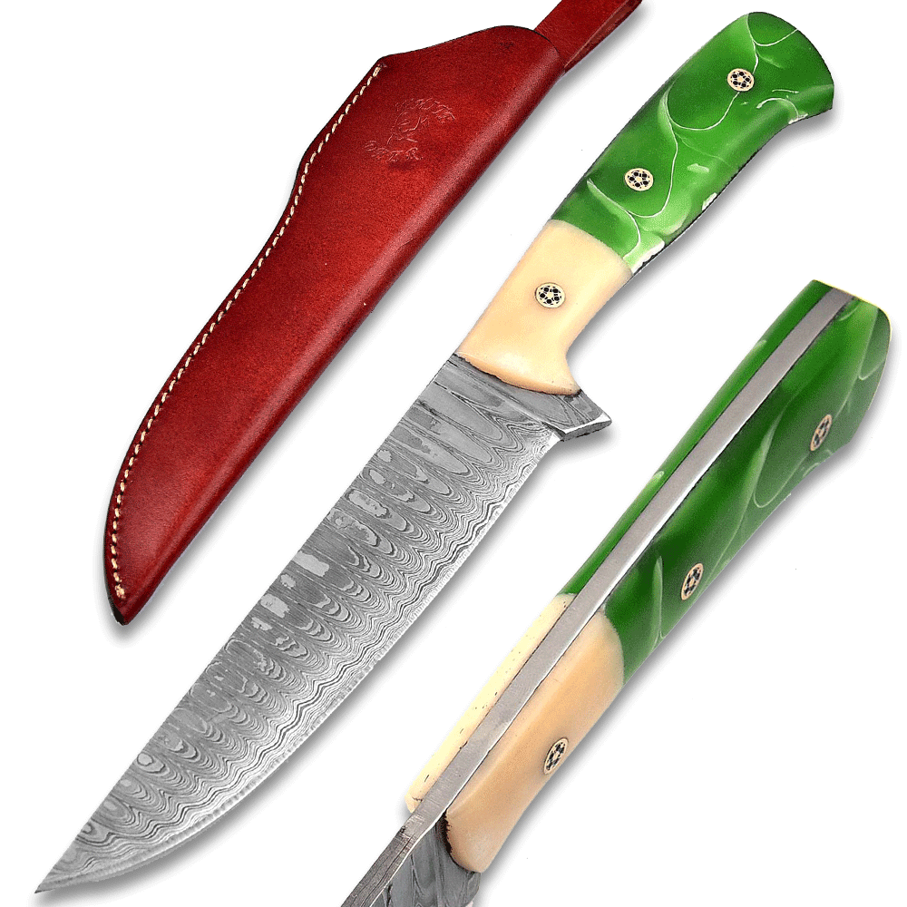 White Dear Handmade Damascus Chef Knife Green Whit Bone Handle - Edge ...