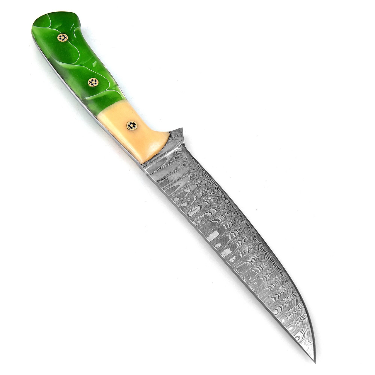 White Dear Handmade Damascus Chef Knife Green Whit Bone Handle - Edge ...