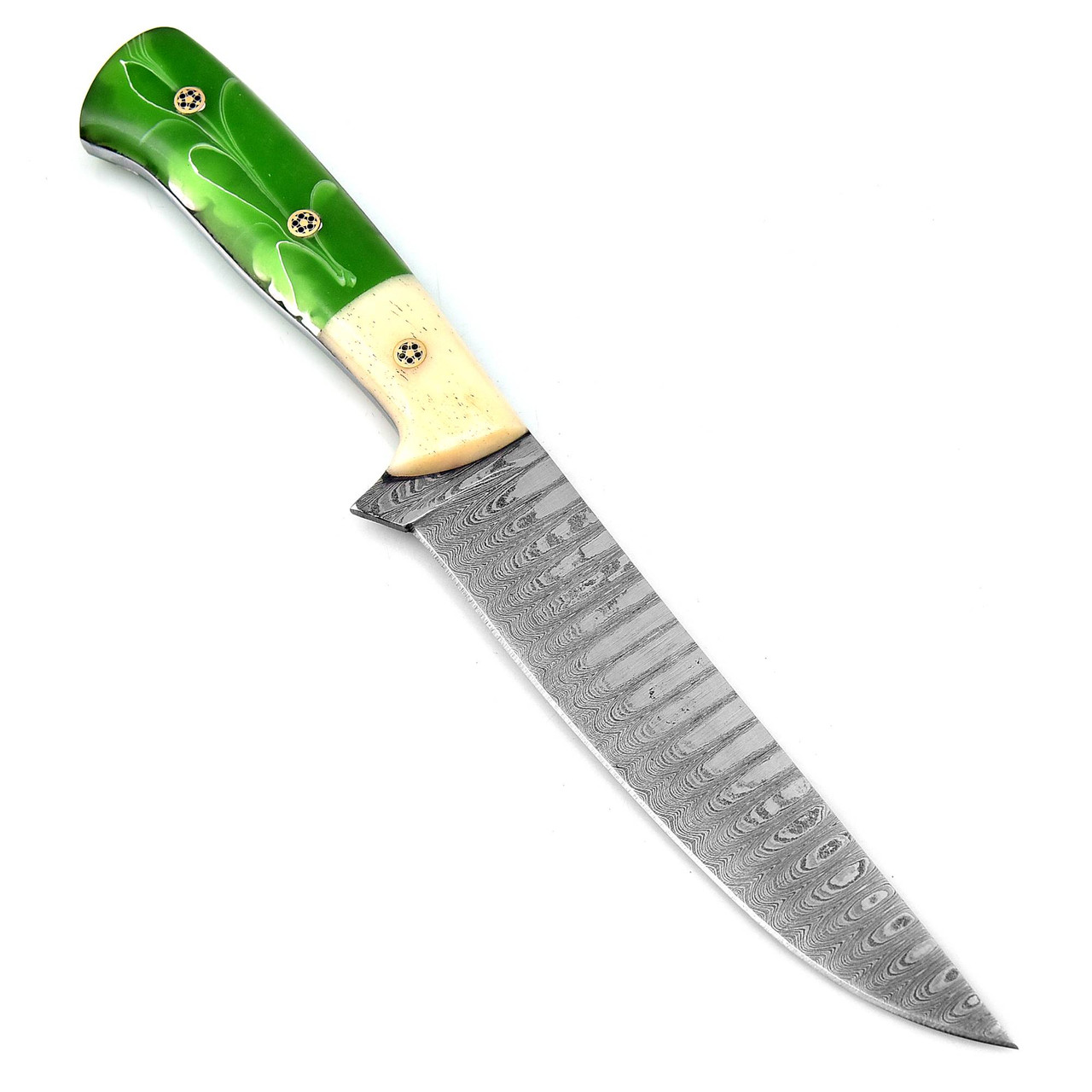 White Dear Handmade Damascus Chef Knife Green Whit Bone Handle - Edge ...