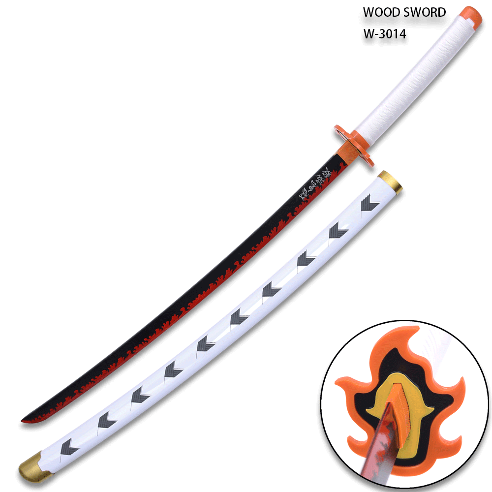 DEMON SLAYER - Kyojuro Rengoku Red Nichirin Wood Sword Katana w/Plastic ...