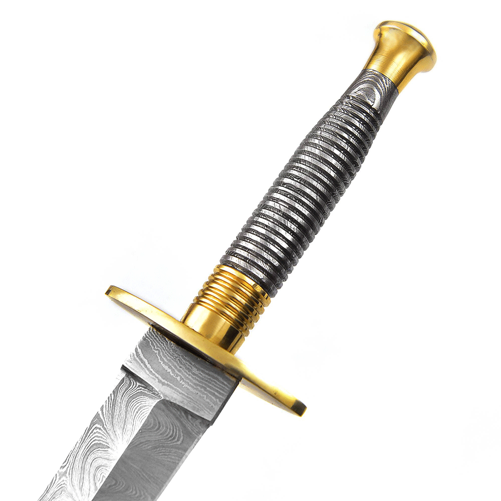 White Deer British Commando Round Handle Brass Guard Damascus Blade ...