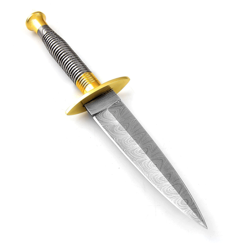 White Deer British Commando Round Handle Brass Guard Damascus Blade ...