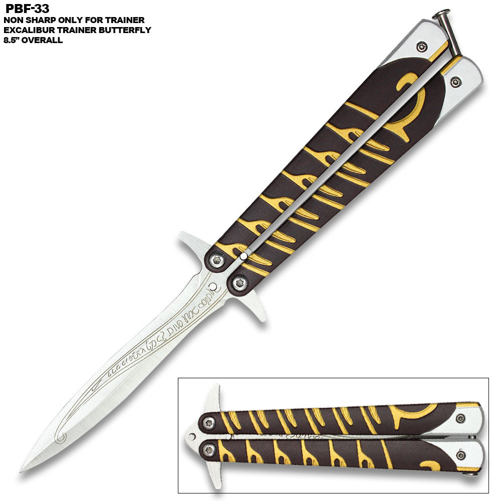 Non-Sharp Butterfly Gold Brown Handle and Silver Spear Blade - Edge Import