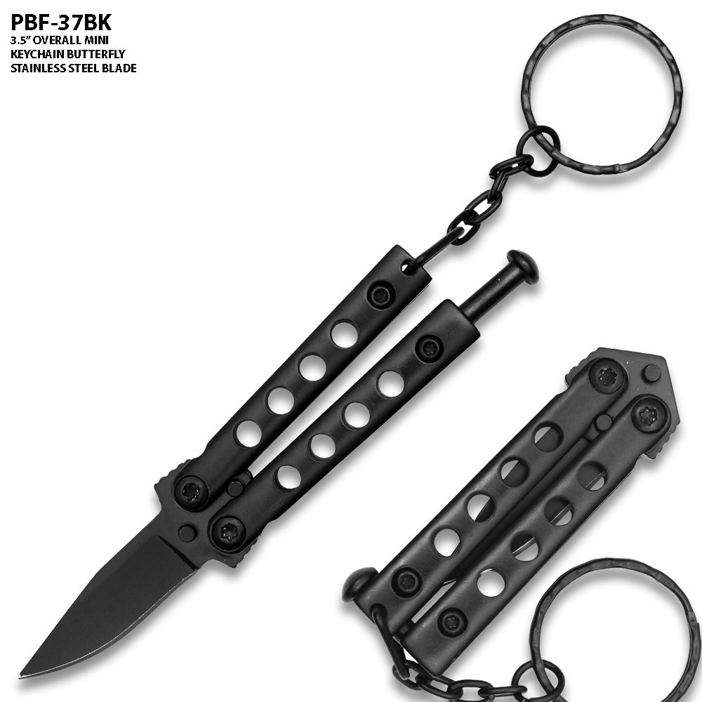 Mini Black Key Chain Butterfly Knife Drop Point Edge Blade - Edge Import