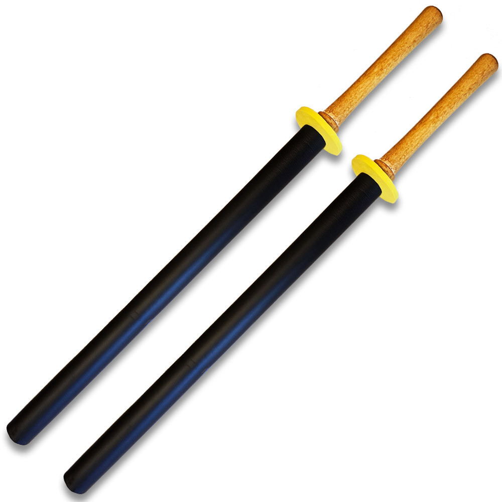 Set of 2 Black Hard Wood Grip Foam Padded Training Practice Sword ...