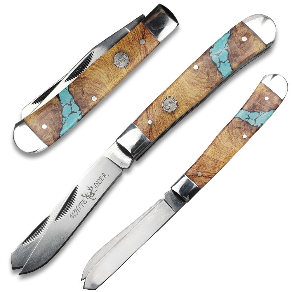 WHITE DEER - TRAPLINE - Folding Knife - Gentleman's Knife - TRAPPER ...