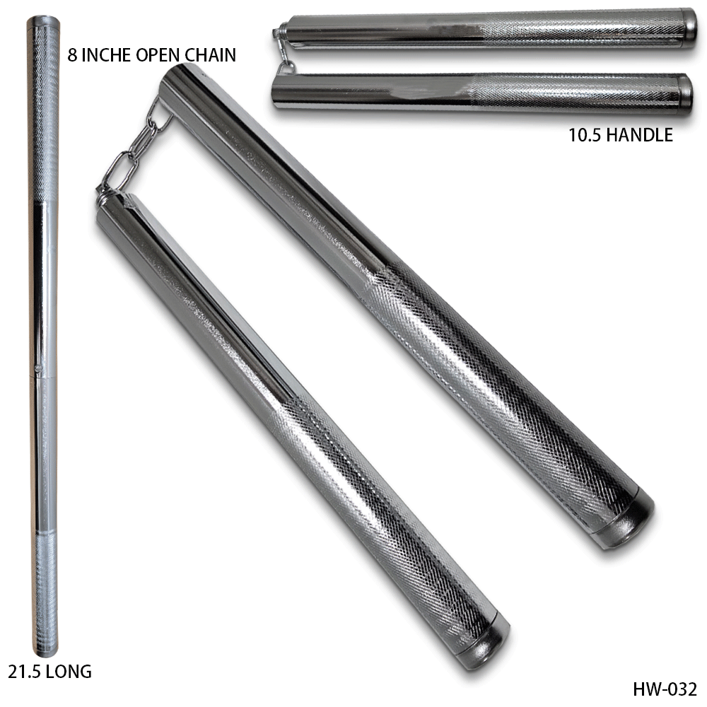 Heavy Duty Silver Nunchuck & Baton Combo - Edge Import