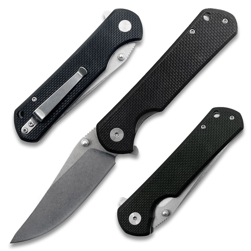 G-10 Ball Bearing opening Folding Knife Black Handle - Edge Import