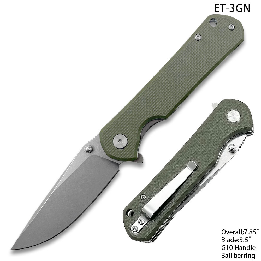 G-10 Ball Bearing opening Folding Knife Green Handle - Edge Import