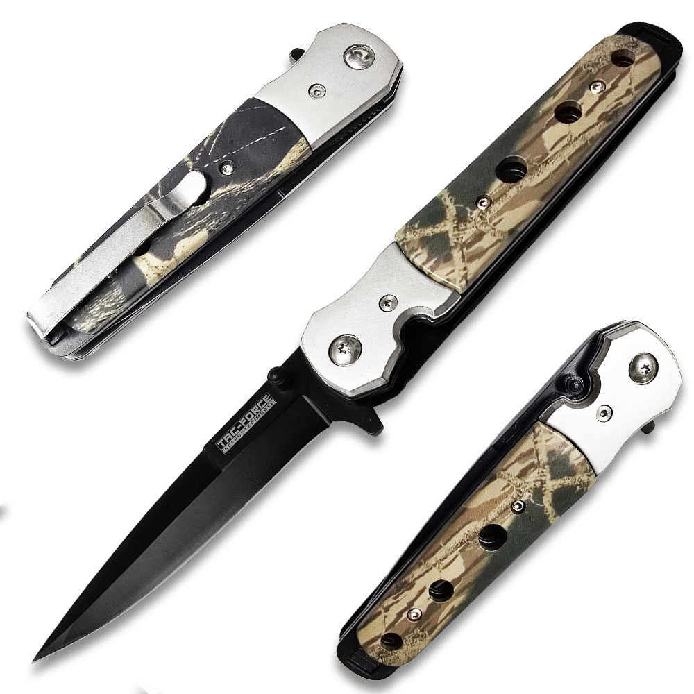 TAC FORCE SPRING SS Black Blade Spring Assist Digital Cameo Knife ...