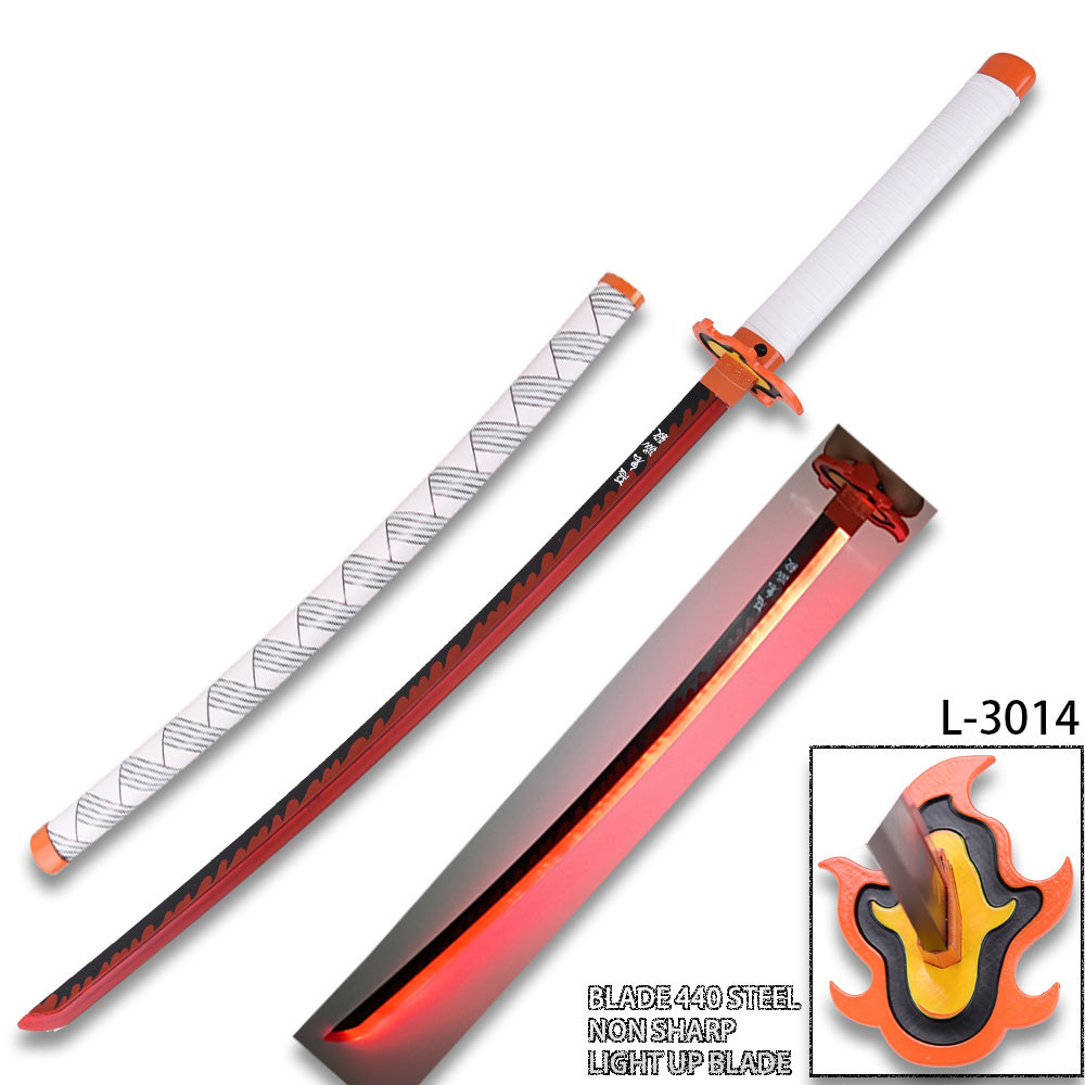 Demon Slayer - Kyojuro Rengoku Red Nichirin LED Light-Up Metal Sword ...