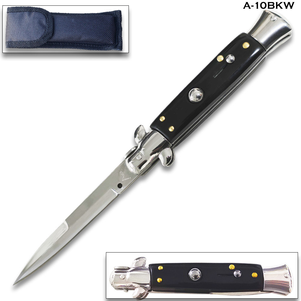 Black Wood Handle Automatic Knife Stiletto - Edge Import