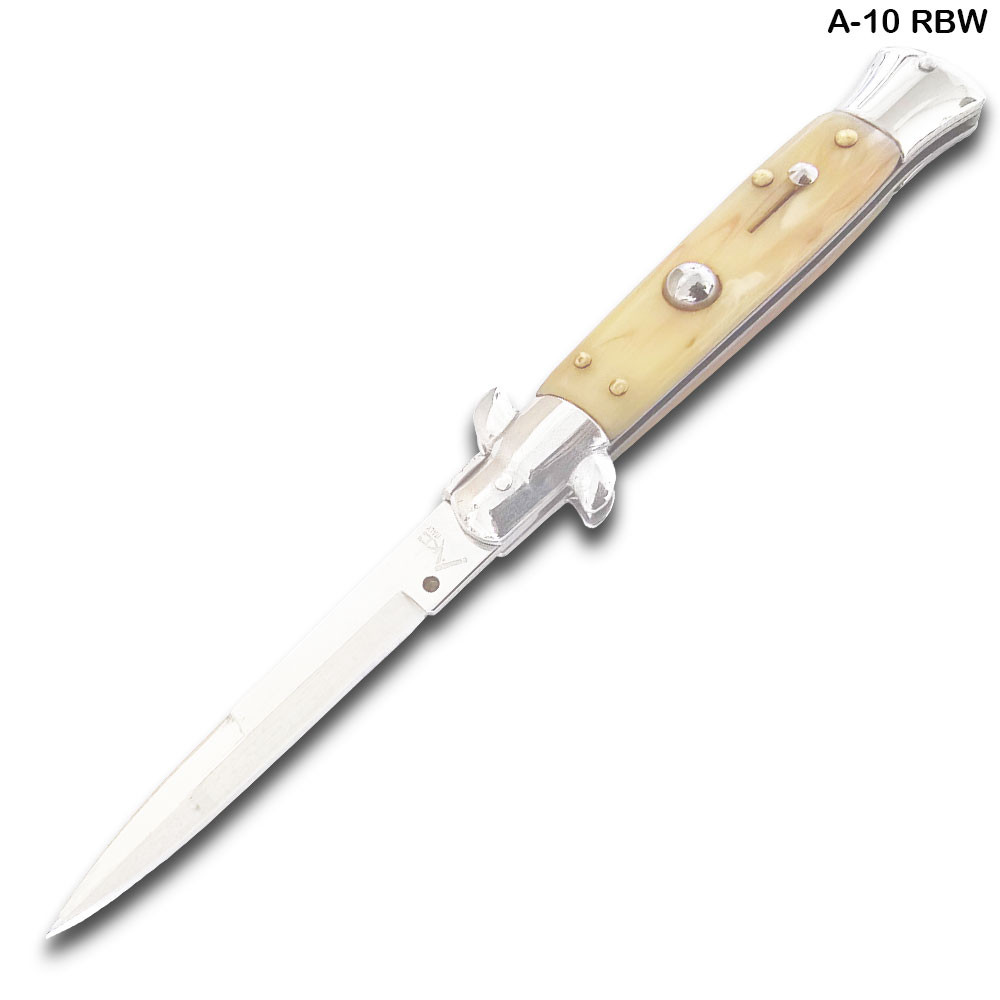 AKC Edition Silver Blade Automatic Stiletto Knife Bone Handle - Edge Import