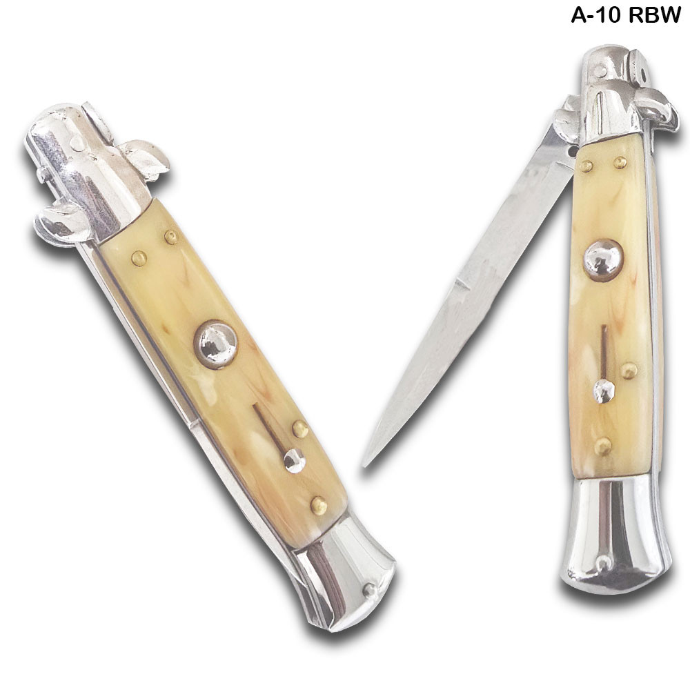 AKC Edition Silver Blade Automatic Stiletto Knife Bone Handle - Edge Import