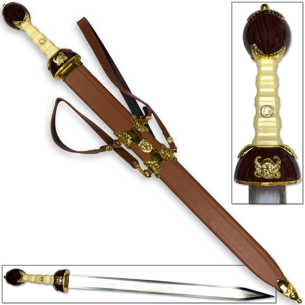 Maximus Roman Gladiator Sword Golden Medieval Gladius | Leather Wrapped ...