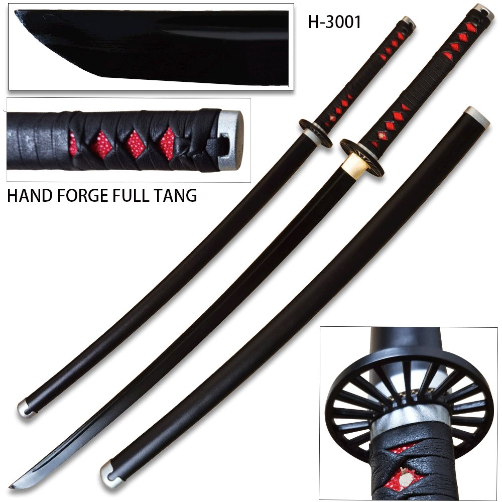 Full tang Hand Made DEMON SLAYER -TANJIRO Kamado Black NICHIRIN SWORD ...