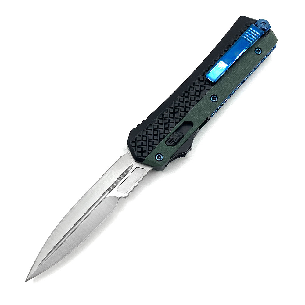 Double Edge Black & Light Green 2 Tone Handle OTF Knife - Edge Import