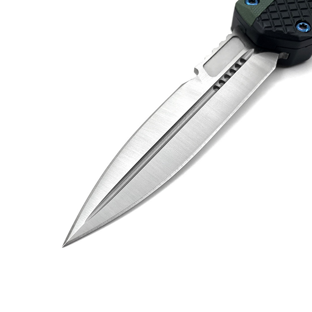 Double Edge Black & Light Green 2 Tone Handle OTF Knife - Edge Import