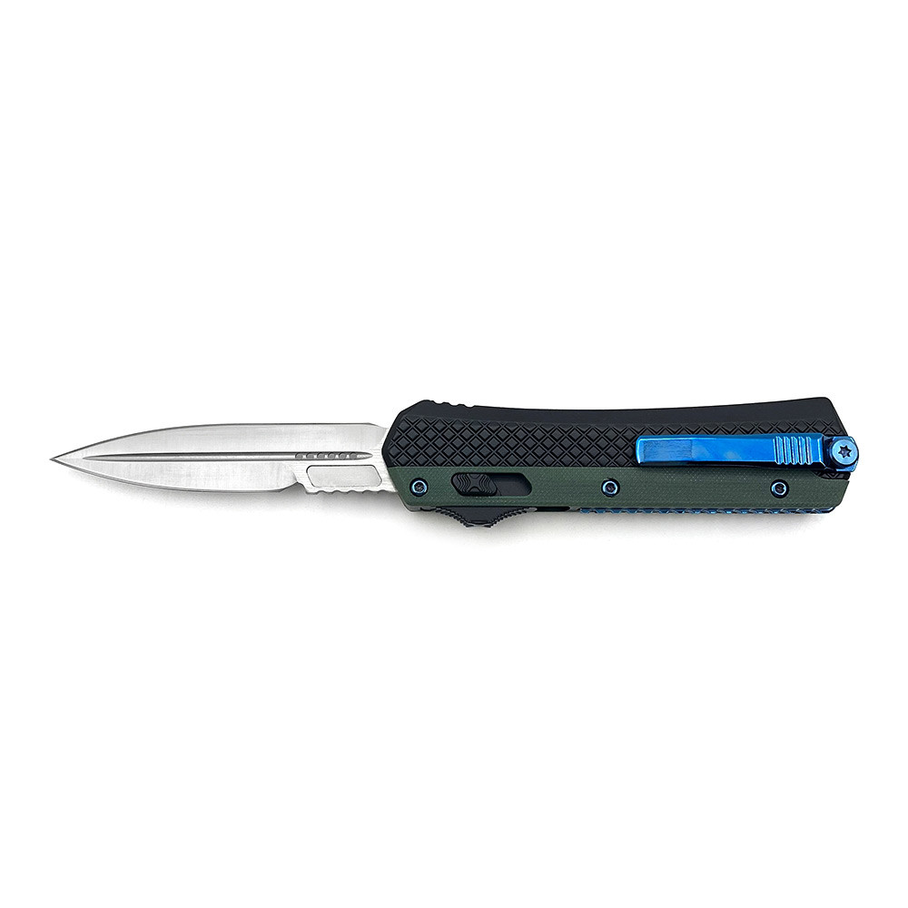 Double Edge Black & Light Green 2 Tone Handle OTF Knife - Edge Import