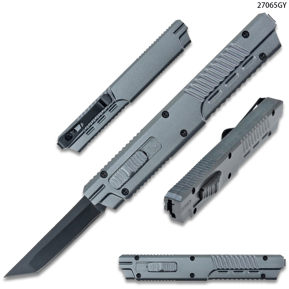 Legends Micro OTF Tanto Blade Knife Grey Handle Out The Front Switch ...