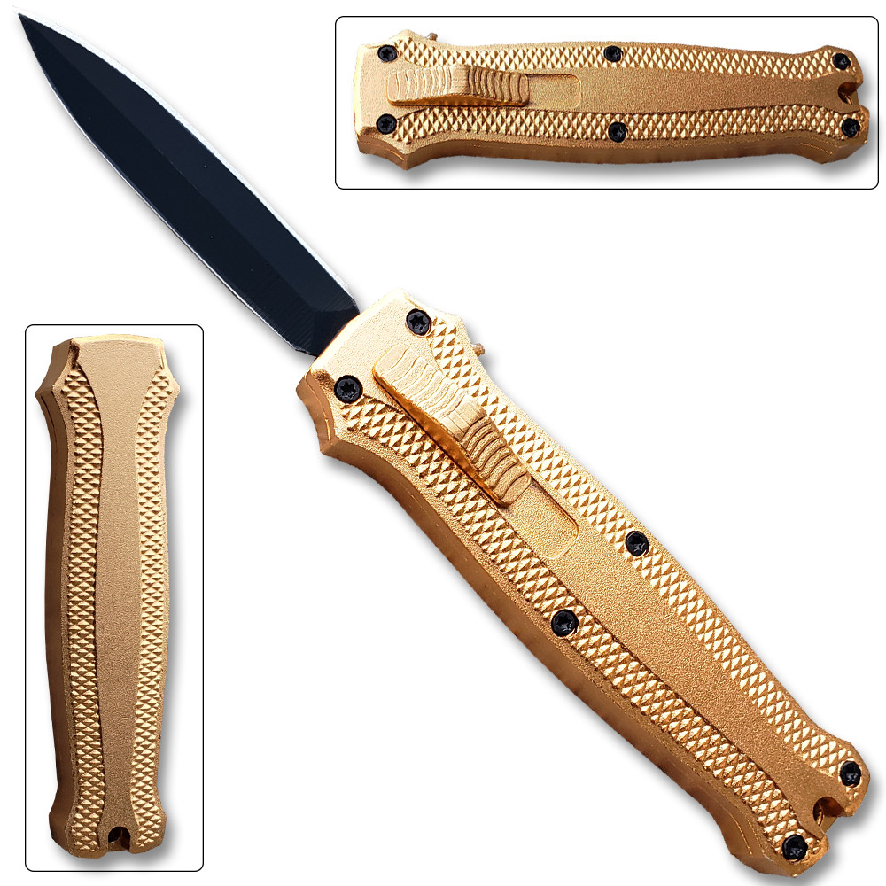 Legends Micro OTF Stiletto Blade Knife GOLD Out The Front Limited ...