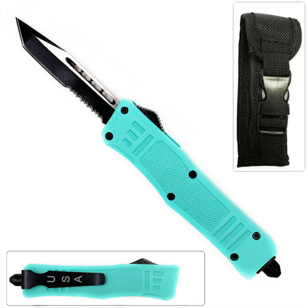 Tiffany Teal Blue Legacy Edge OTF Knife Tanto Blade - Edge Import
