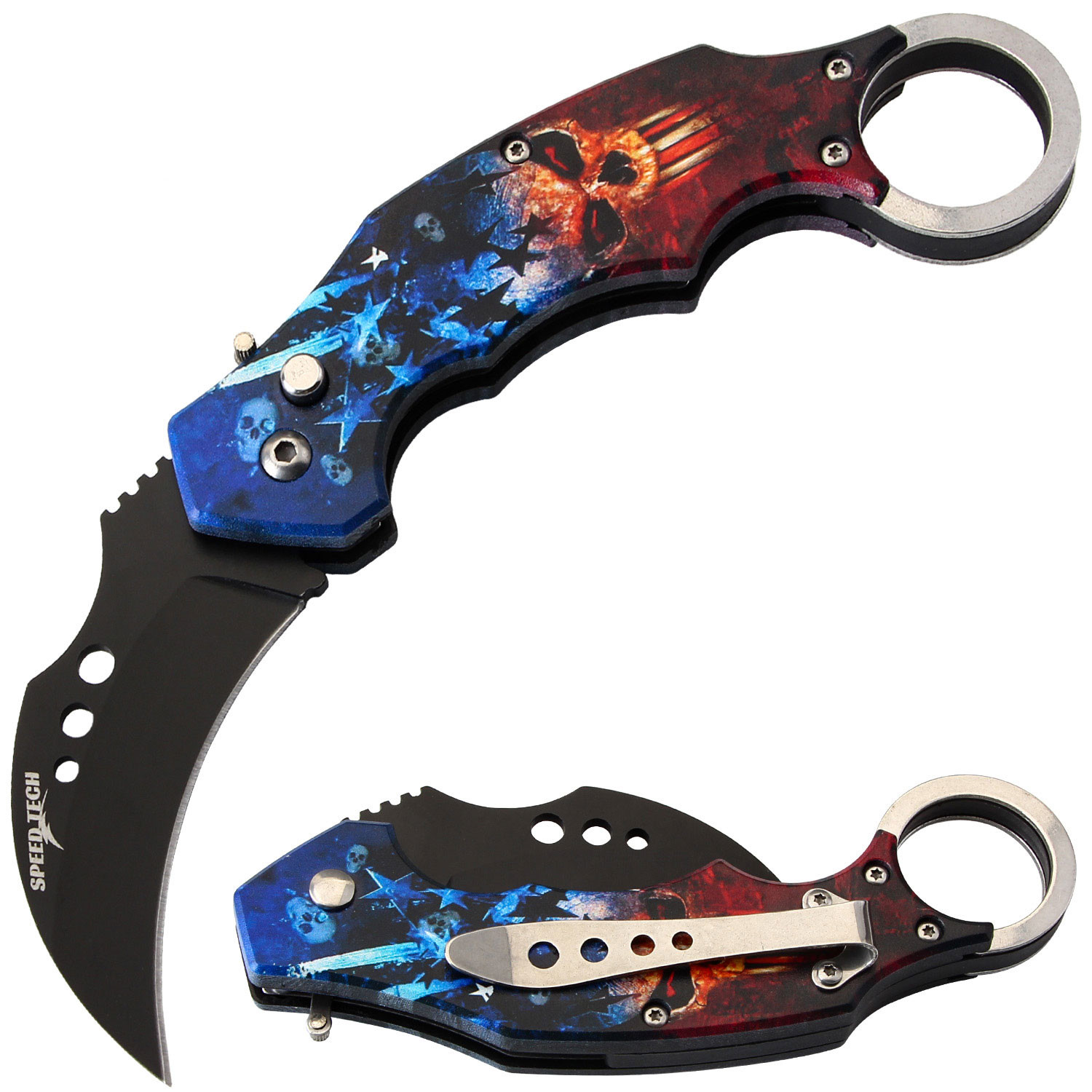 Automatic Karambit Knife 3D Stars & Skull Handle - Edge Import