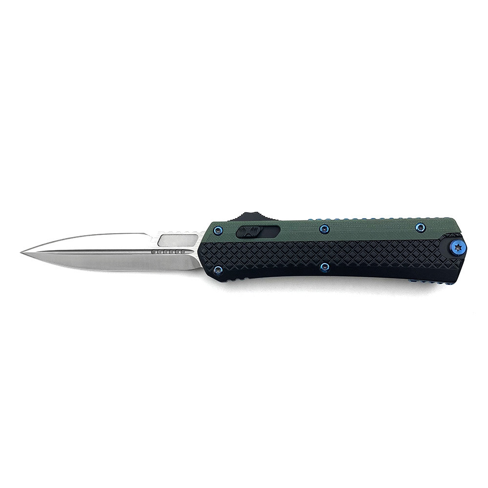 Double Edge Black & Light Green 2 Tone Handle OTF Knife - Edge Import