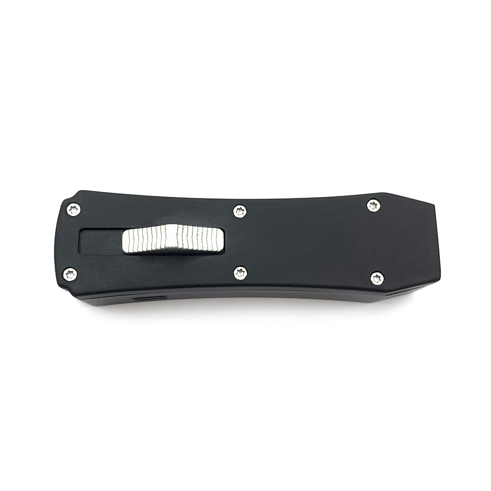 Butane Lighter OTF Knife Spear Point, Double Edged Black Handle - Edge ...