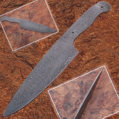 Damascus Full Tang Ladder Pattern Blank Chef Knife - Edge Import