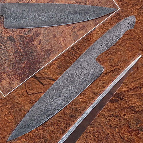 Damascus Full Tang Ladder Pattern Blank Chef Knife - Edge Import