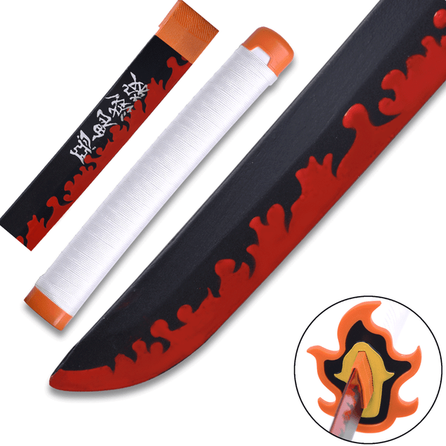 DEMON SLAYER - Kyojuro Rengoku Red Nichirin Wood Sword Katana w/Plastic ...