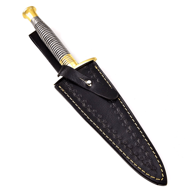 White Deer British Commando Round Handle Brass Guard Damascus Blade ...