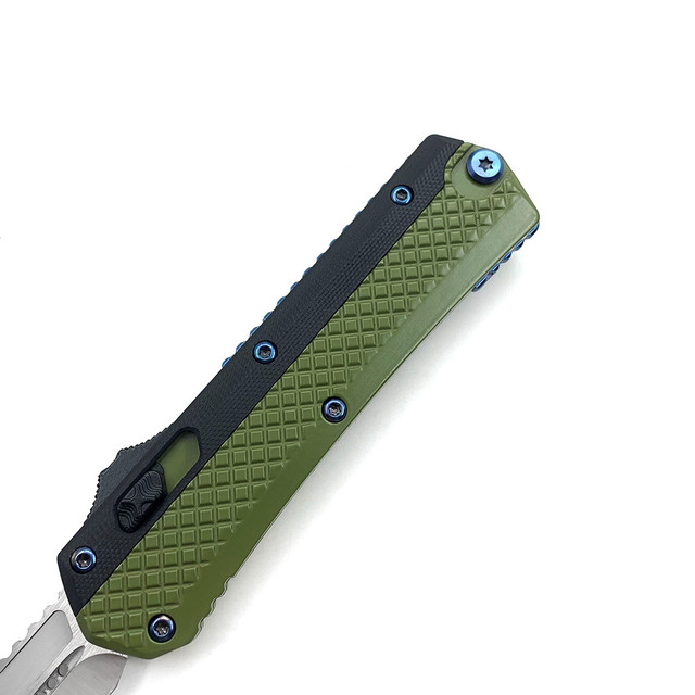 Double Edge Black & Green 2 Tone Handle OTF Knife - Edge Import