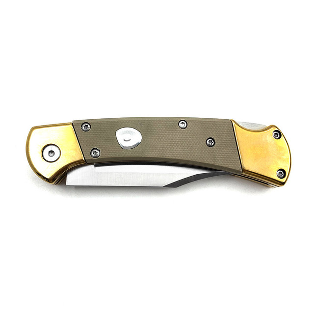 Folding Hunter Auto Knife G-10 Desert Tan Handle Single Edge - Edge Import