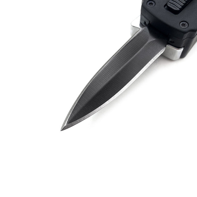 Butane Lighter OTF Knife Spear Point, Double Edged Black Blade - Edge ...