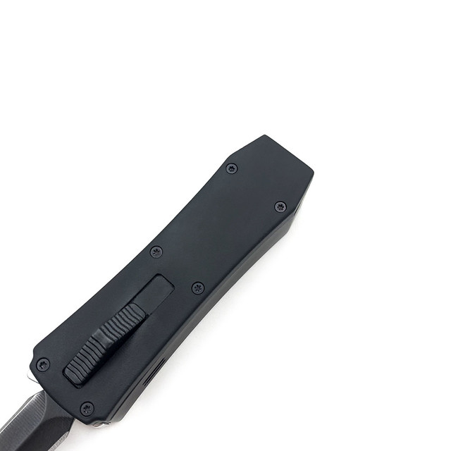 Butane Lighter OTF Knife Spear Point, Double Edged Black Blade - Edge ...