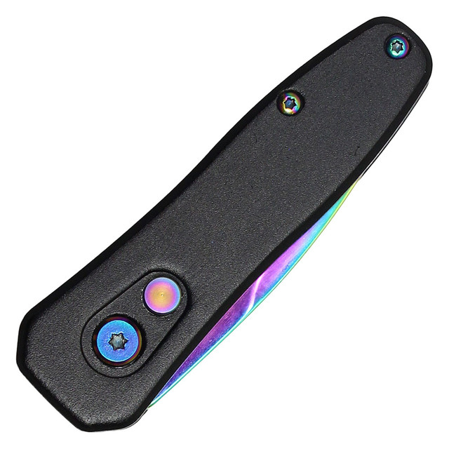 Rainbow Push Button Legal Auto Knife Black Handle - Edge Import