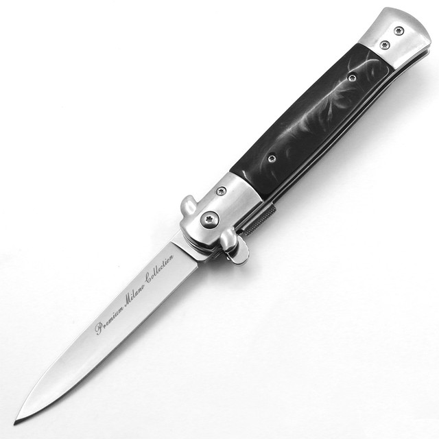 Black Premium Milano Collection Stiletto Knife | Spring Assist - Edge ...
