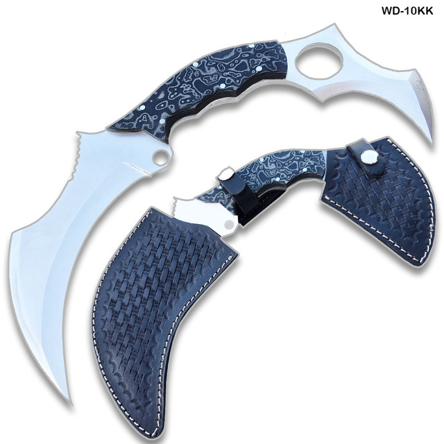 Karambit 13" Full Tang Knife D2 Steel Micarta Blue & Tan Wood Handle
