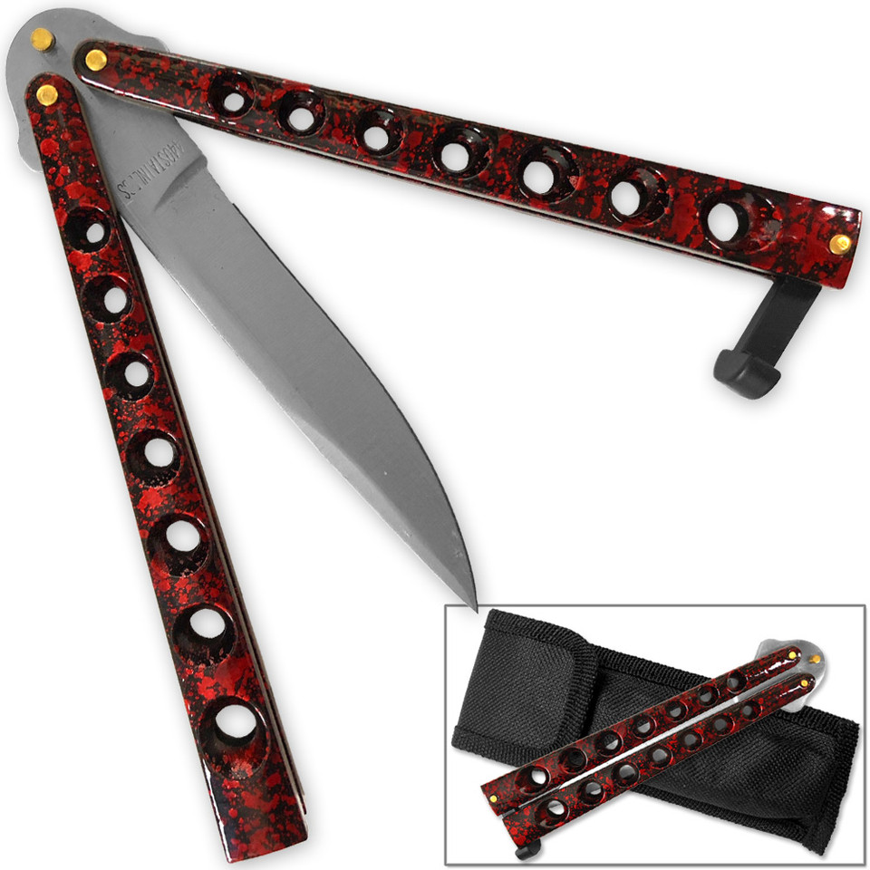 Scoundrel Alloy Balisong Butterfly Knife Red & Black Marble Matrix ...