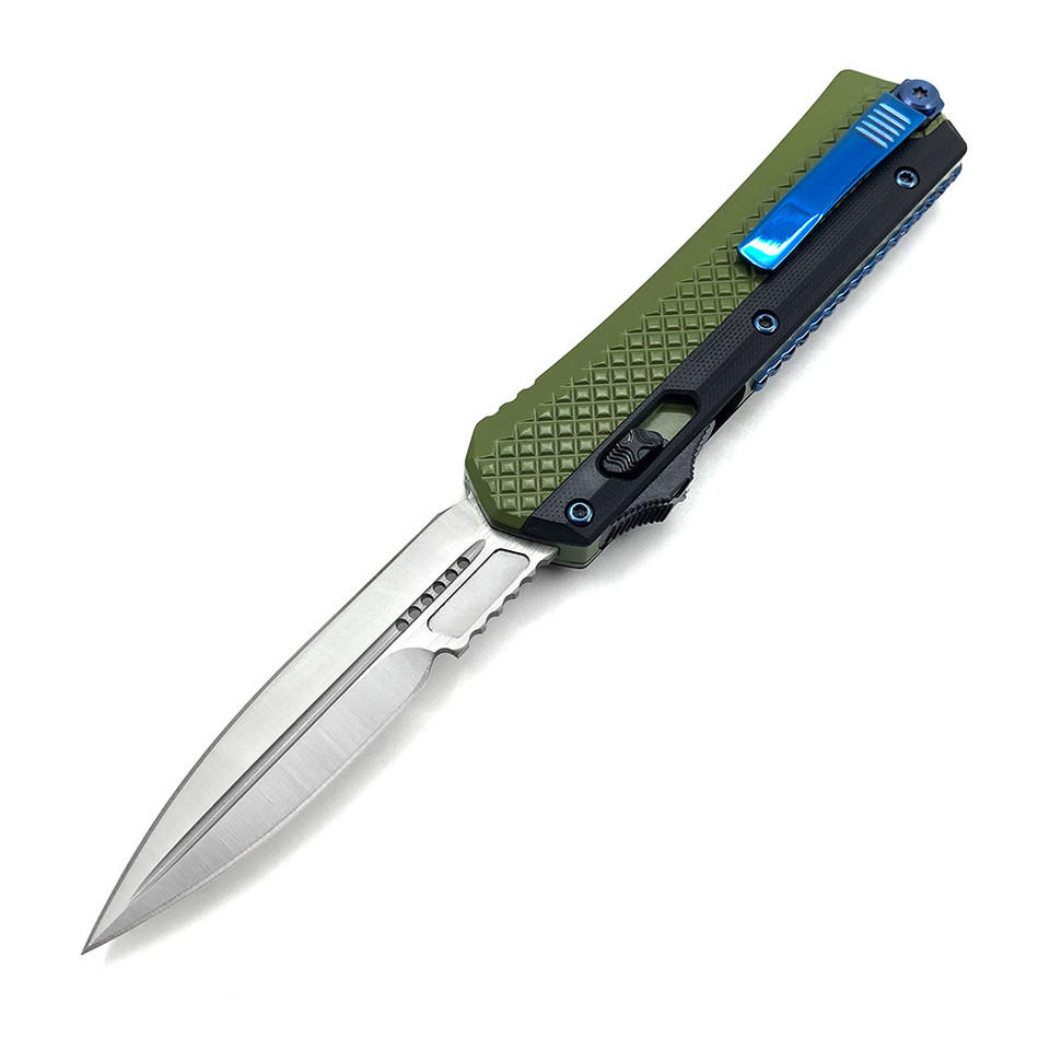 Double Edge Black & Green 2 Tone Handle OTF Knife - Edge Import