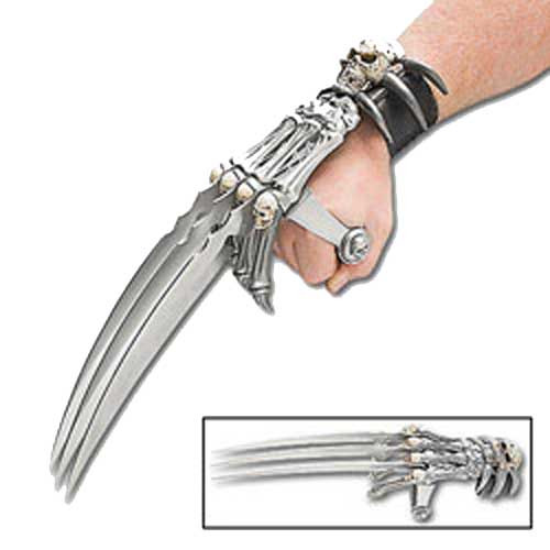 Skull of Death Gauntlet Hand Wolverine Claw Blades Grip Dagger 17in ...